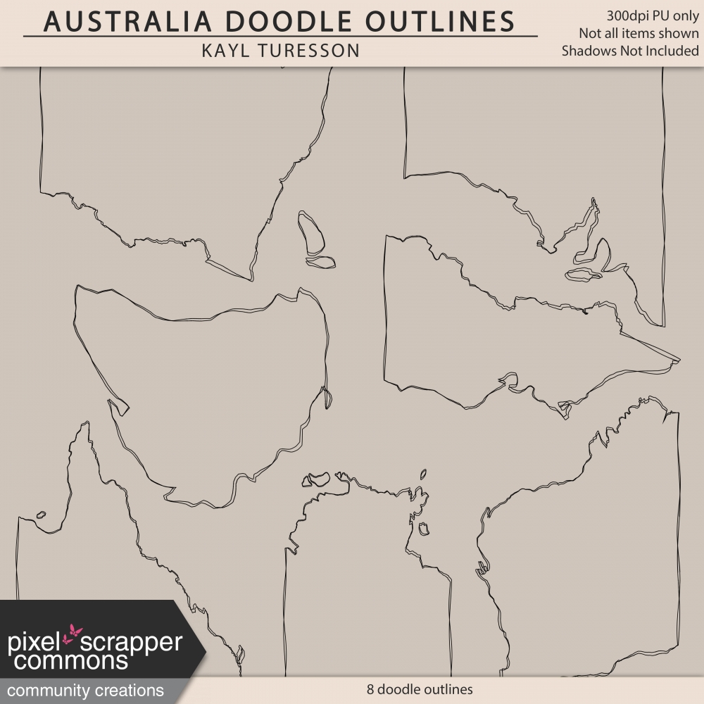 Australia Doodle Outlines by Kayl Turesson graphics kit ...