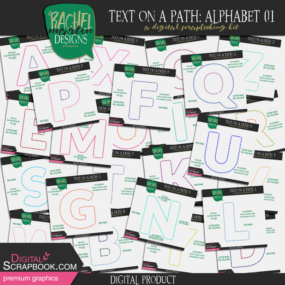 Text on a Path: Alphabet 01 by Rachel Martin 🍋 | DigitalScrapbook.com ...