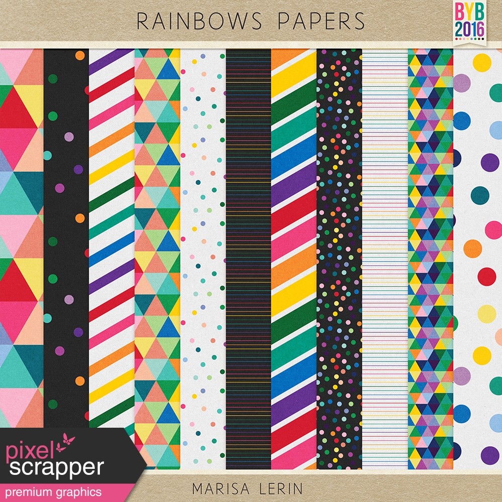 Rainbow Papers Kit #1 by Marisa Lerin graphics kit | DigitalScrapbook ...