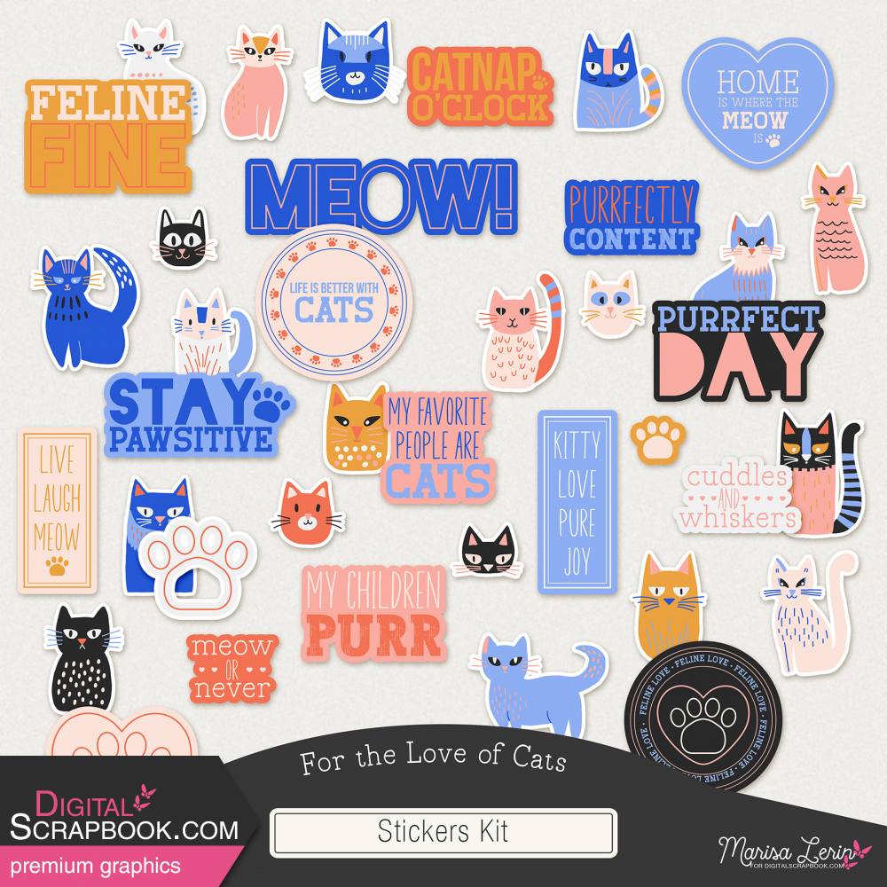 For The Love Of Cats Stickers Kit by Marisa Lerin graphics kit ...