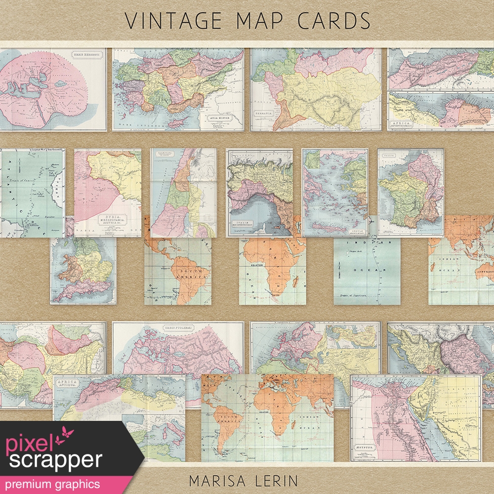 Vintage Map Cards Kit by Marisa Lerin graphics kit | DigitalScrapbook ...