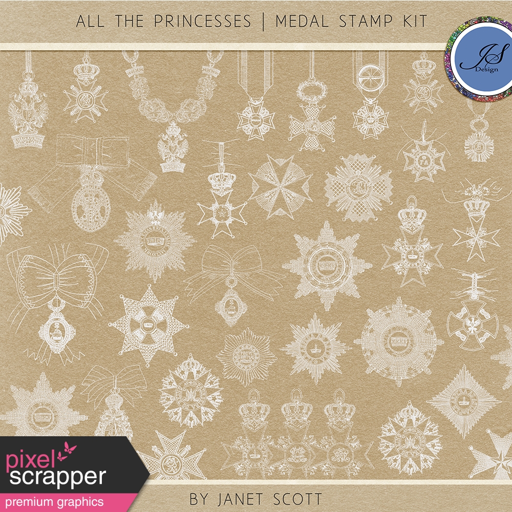 All the Princesses - Medal Stamp Kit by Janet Kemp graphics kit | DigitalScrapbook.com Digital ...
