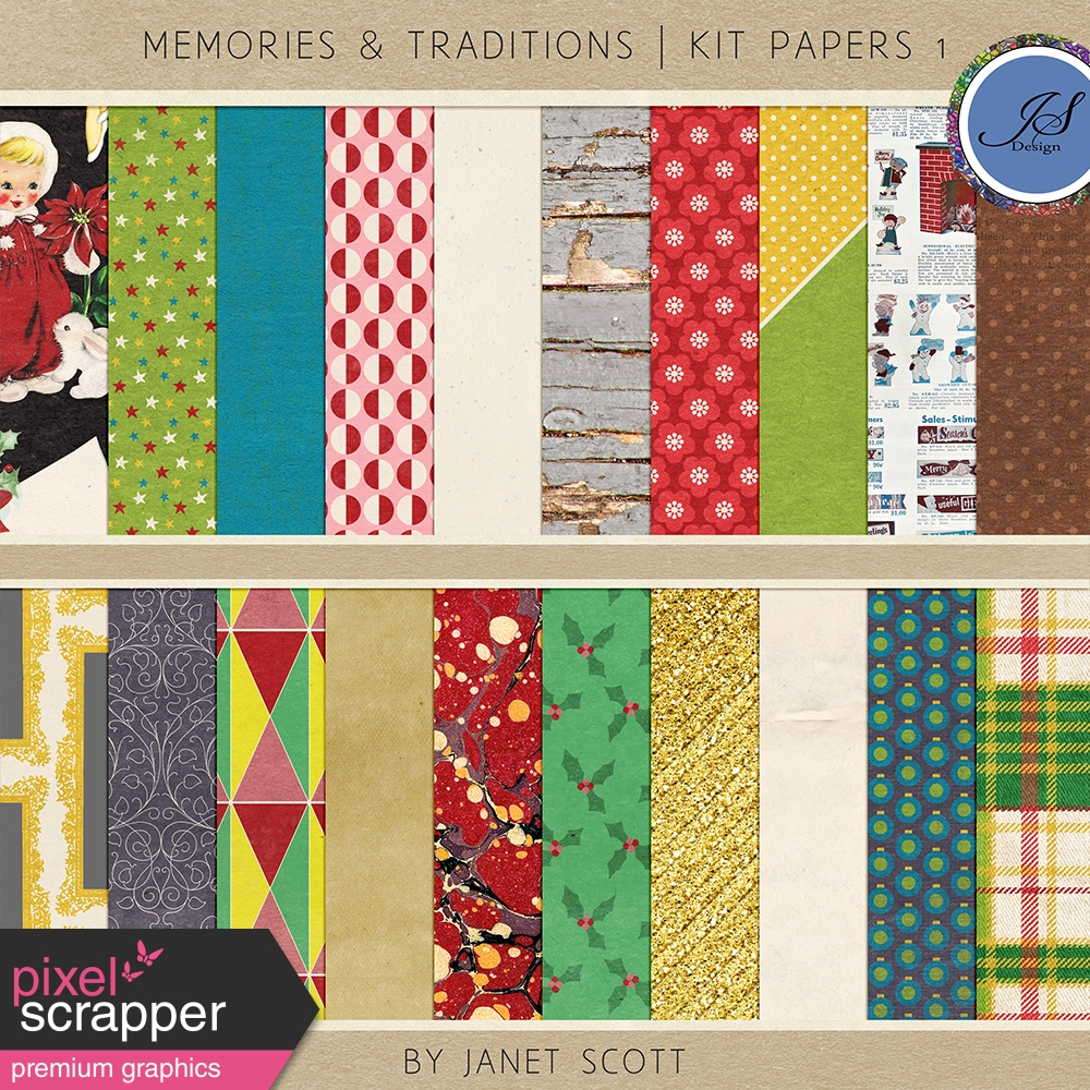 Memories & Traditions - Paper Kit 1 by Janet Kemp graphics kit | DigitalScrapbook.com Digital ...