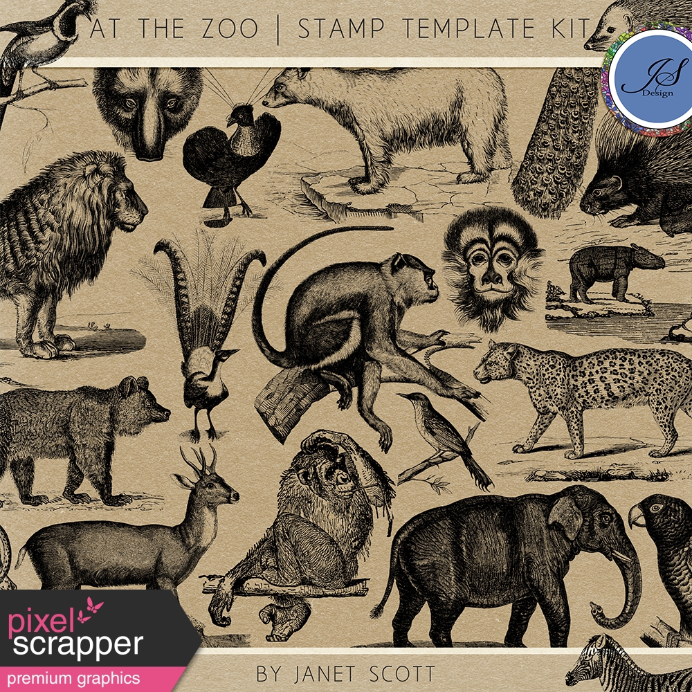 At the Zoo - Stamp Template Kit by Janet Kemp graphics kit ...