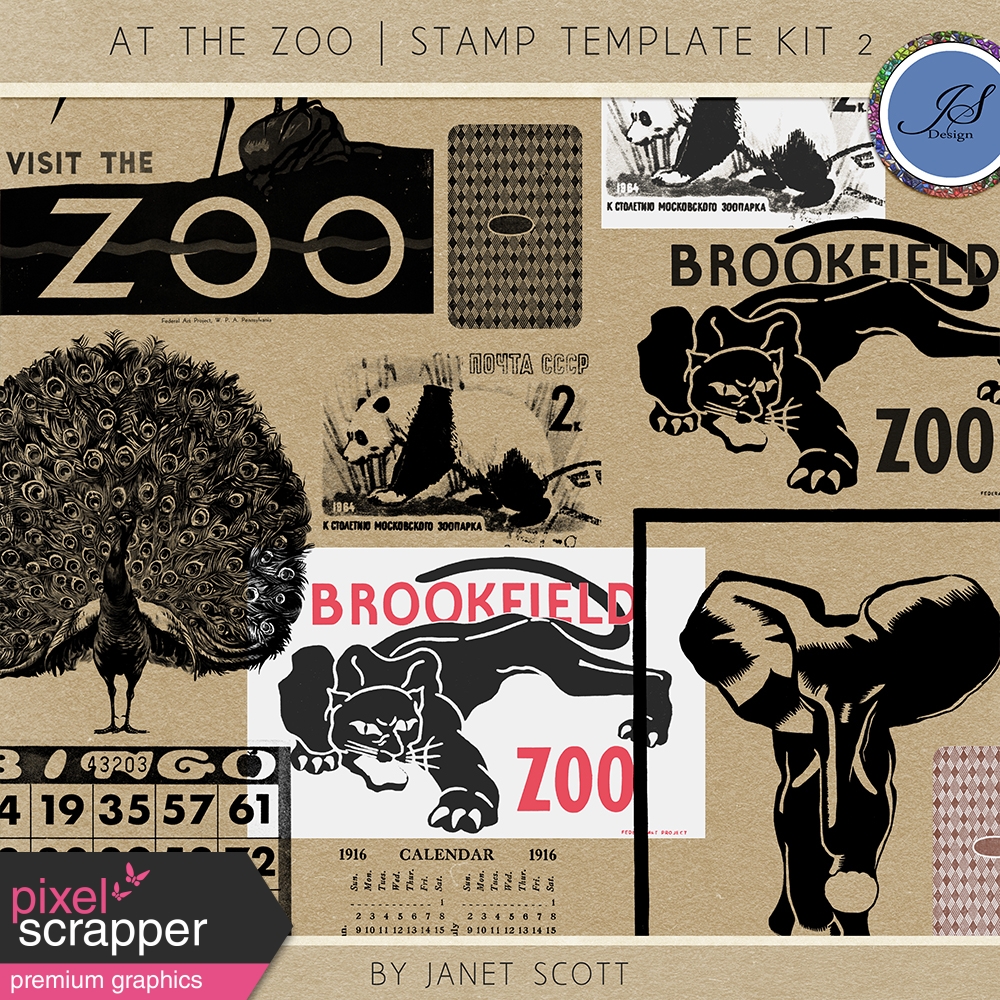 At The Zoo - Stamp Template Kit 2 by Janet Kemp graphics kit ...
