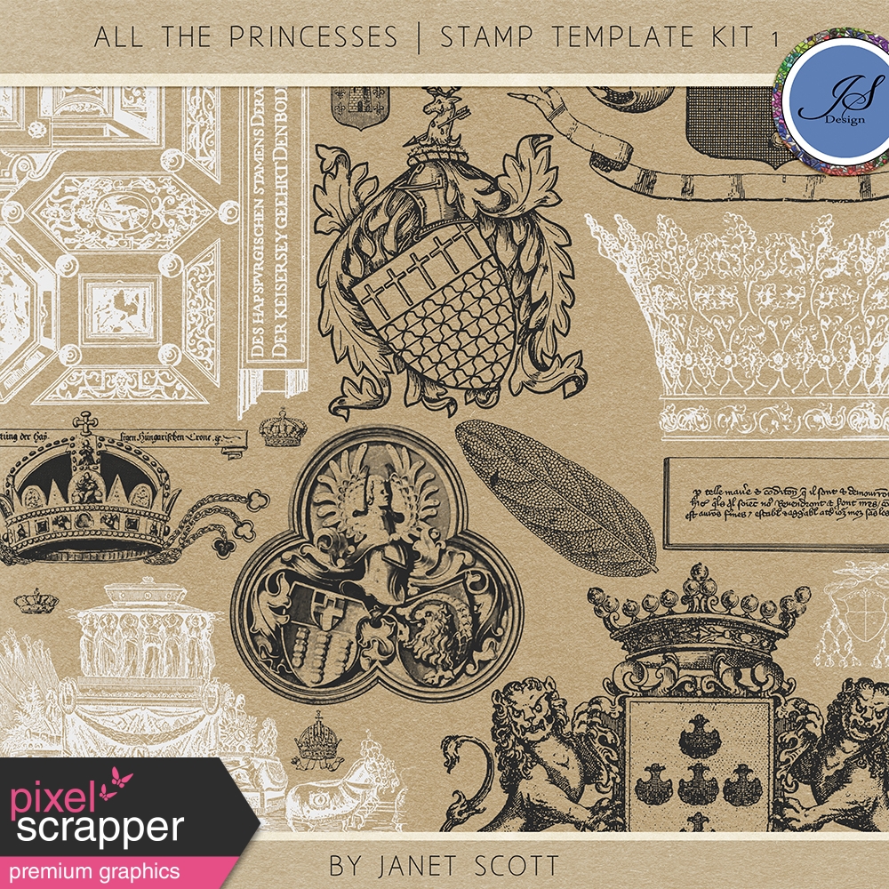 All the Princesses - Stamp Template Kit 1 by Janet Kemp graphics kit | DigitalScrapbook.com ...