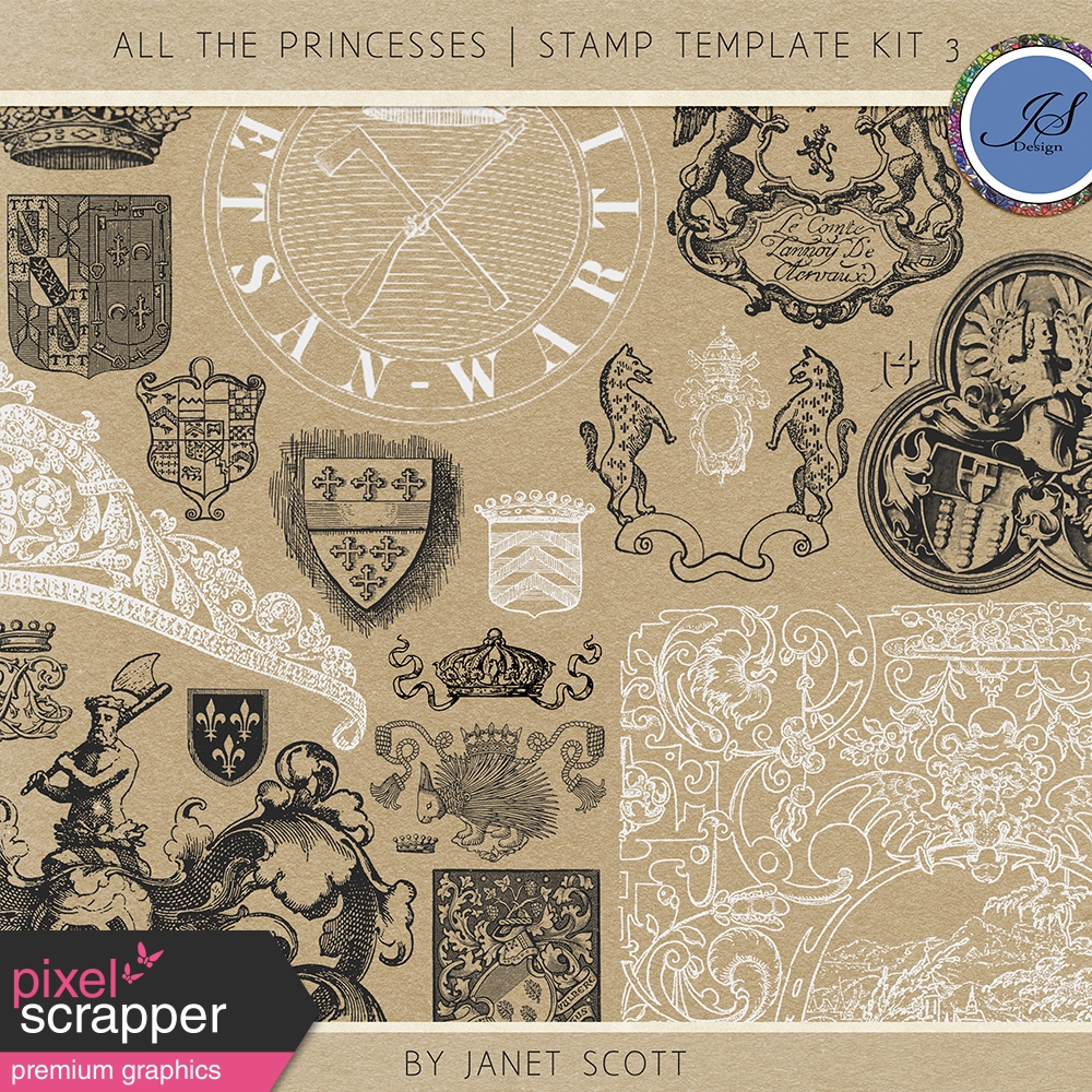 All the Princesses - Stamp Template Kit 3 by Janet Kemp graphics kit | DigitalScrapbook.com ...