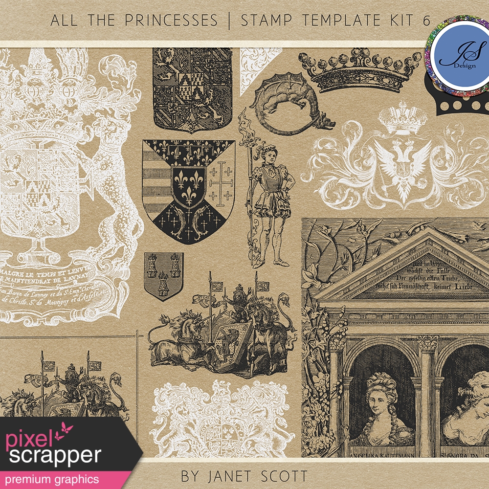 All the Princesses - Stamp Template Kit 6 by Janet Kemp graphics kit | DigitalScrapbook.com ...