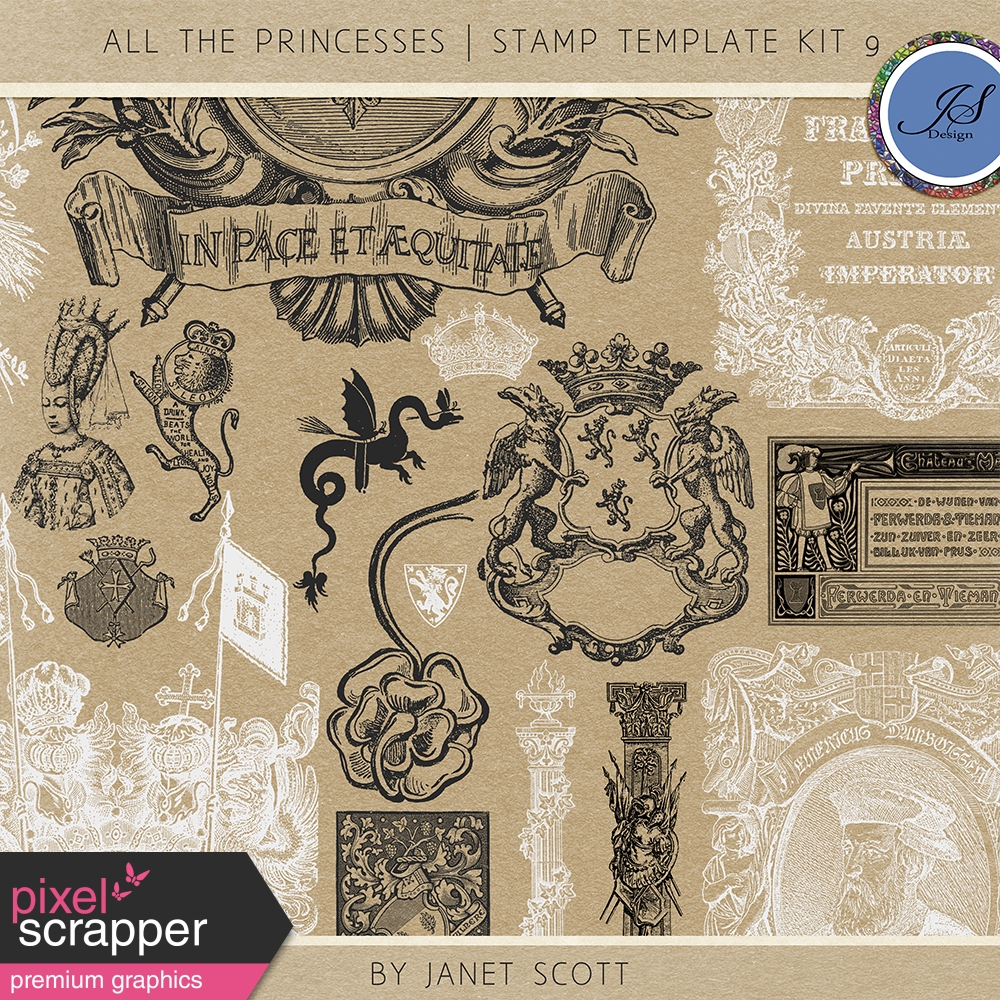 All the Princesses - Stamp Template Kit 9 by Janet Kemp graphics kit | DigitalScrapbook.com ...