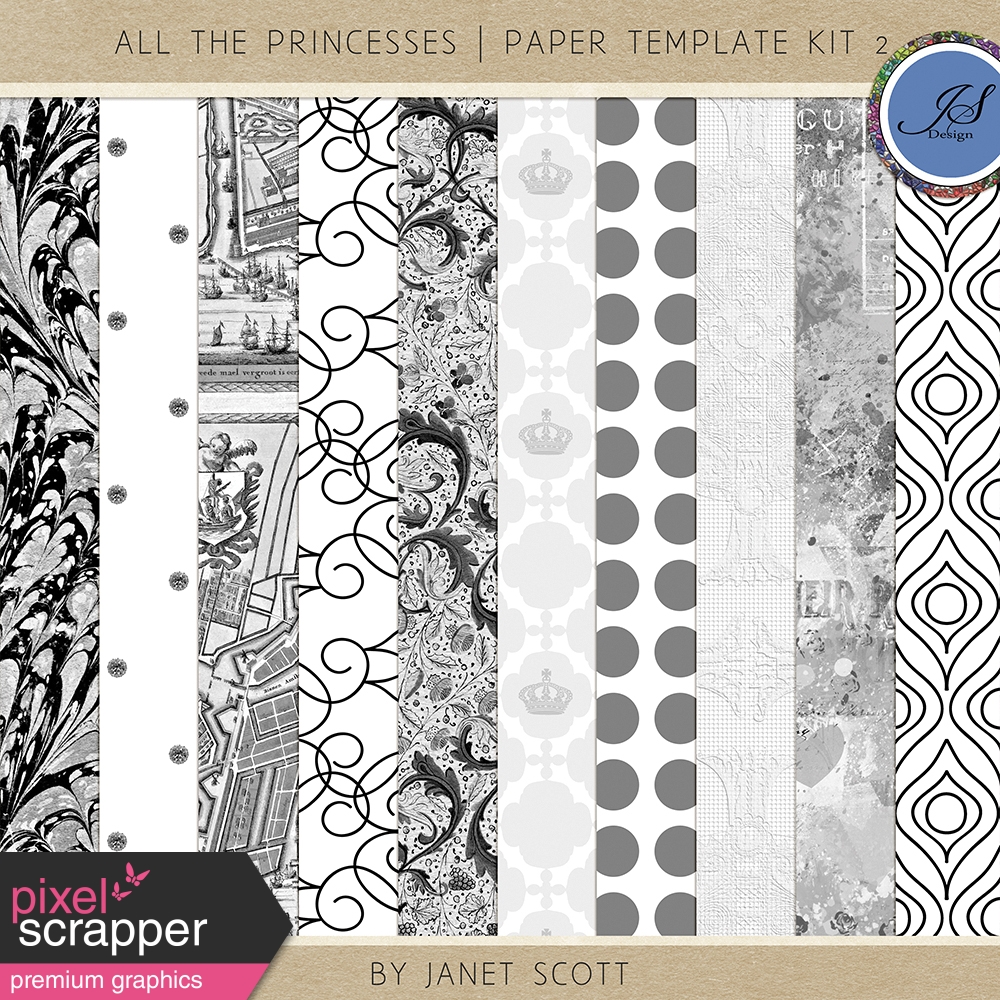 All the Princesses - Paper Template Kit 2 by Janet Kemp graphics kit | DigitalScrapbook.com ...
