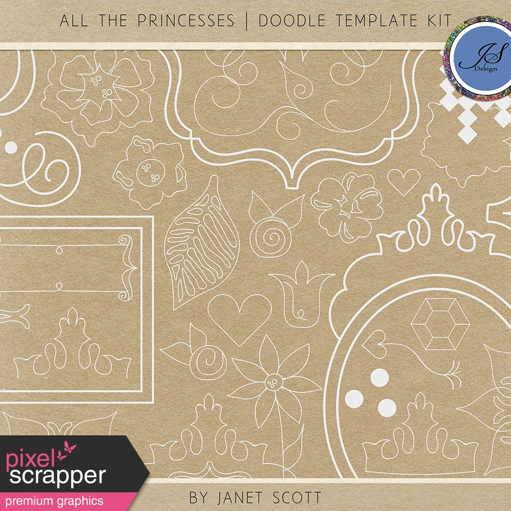 All the Princesses - Doodle Template Kit by Janet Kemp graphics kit | DigitalScrapbook.com ...