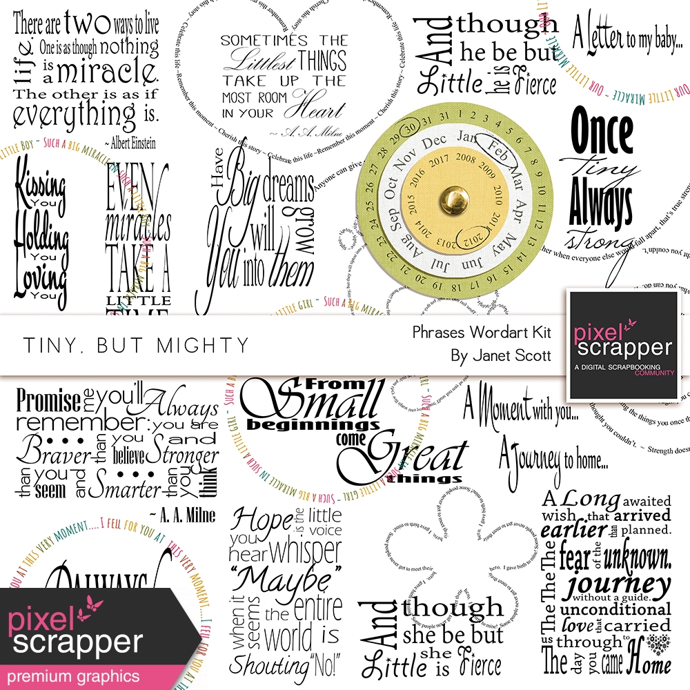 Tiny, But Mighty - Phrases Wordart Kit by Janet Kemp graphics kit | DigitalScrapbook.com Digital ...