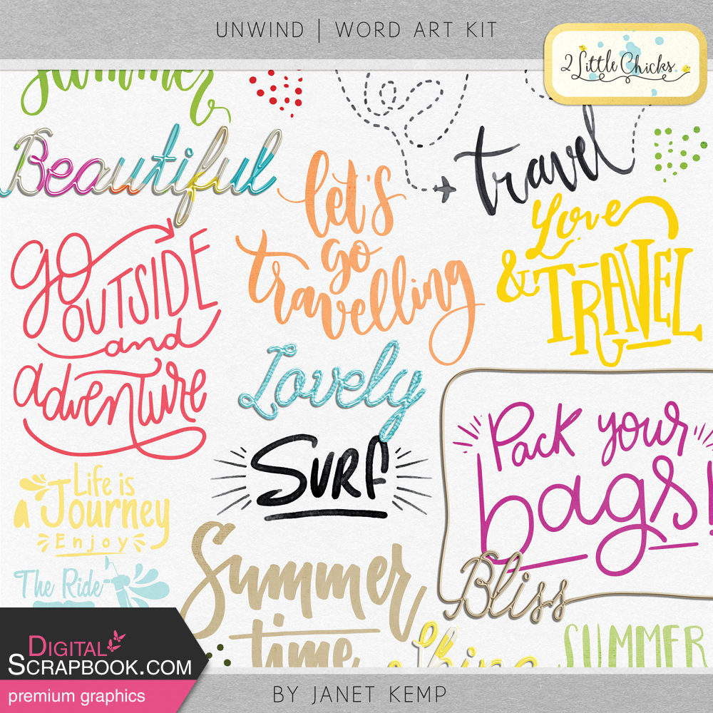 Unwind - Word Art by Janet Kemp graphics kit | DigitalScrapbook.com Digital Scrapbooking