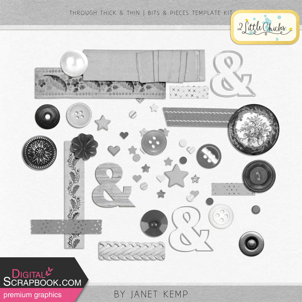 Through Thick & Thin - Bits & Pieces Template Kit by Janet Kemp graphics kit | DigitalScrapbook ...