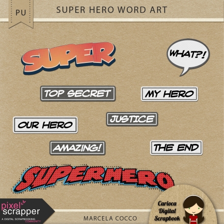 Super Hero Word Art by Marcela Cocco graphics kit | DigitalScrapbook.com Digital Scrapbooking