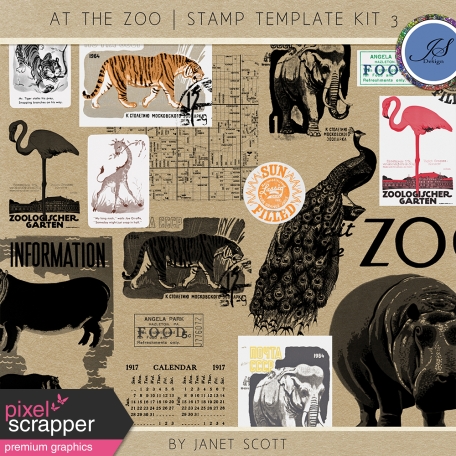 At the Zoo - Stamp Template Kit 3 by Janet Kemp graphics kit ...